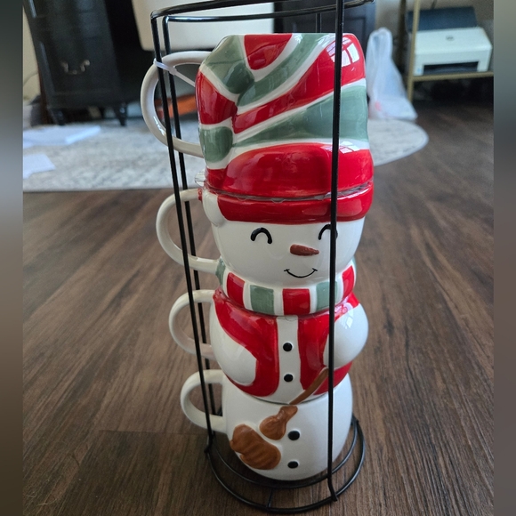 Dining | Set Of 4 Stacked Snowman Coffee Mugs | Poshmark